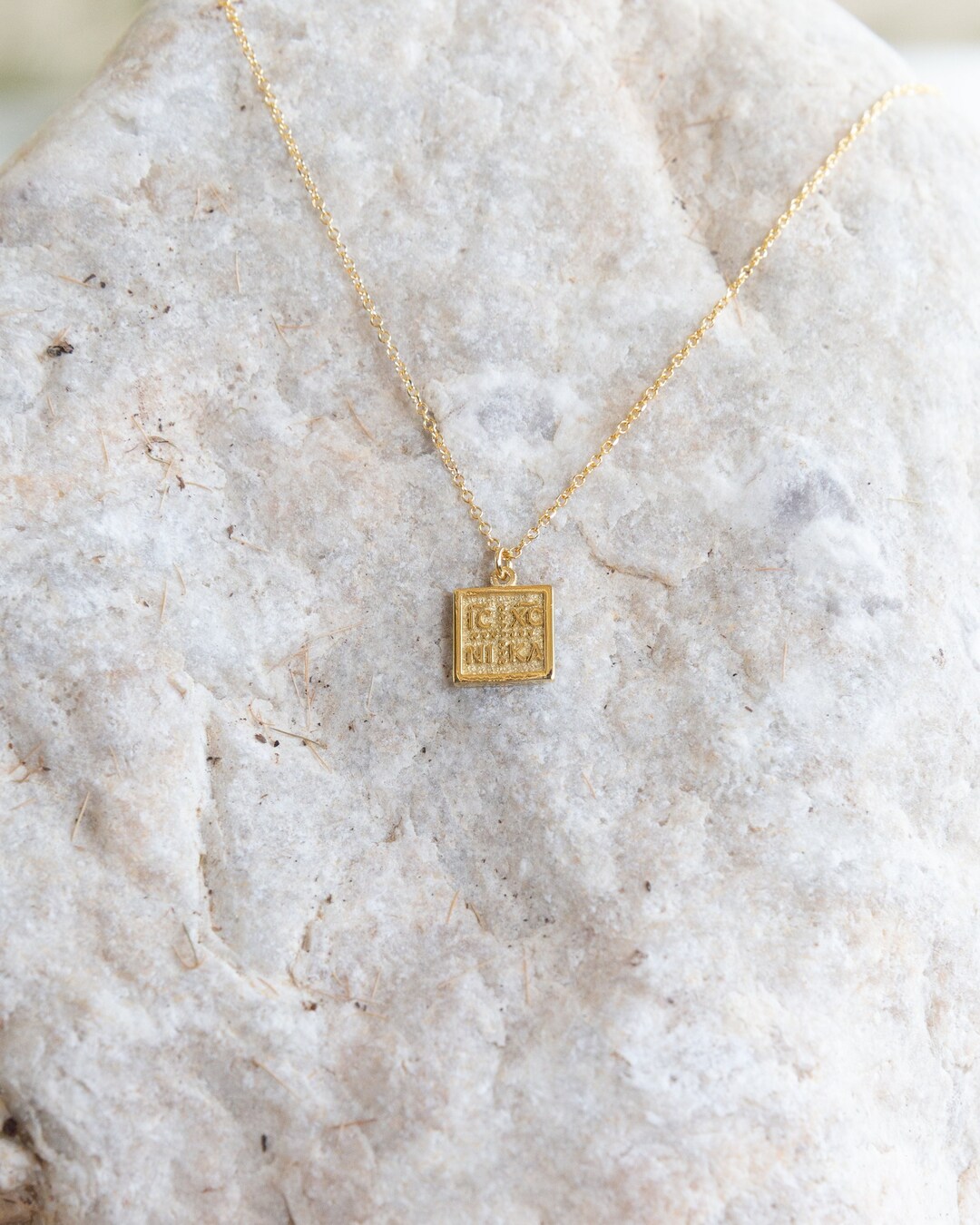 Tiny Constantine Necklace, 9K,14K,18K, Solid Gold, Orthodox Cross, ICXC ...