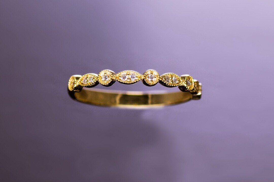 Vintage Wedding Band,9k,14k,18k,solid Gold Ring,marquise Diamond Band ...