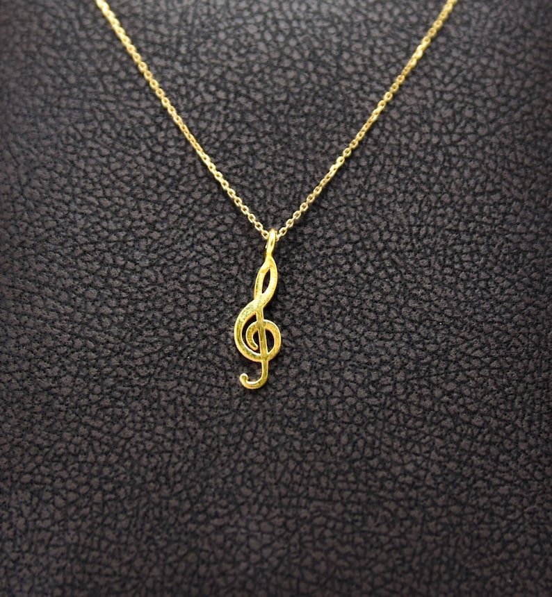 Gold Treble Clef Necklace 14K Solid Gold Music Charm G Clef - Etsy