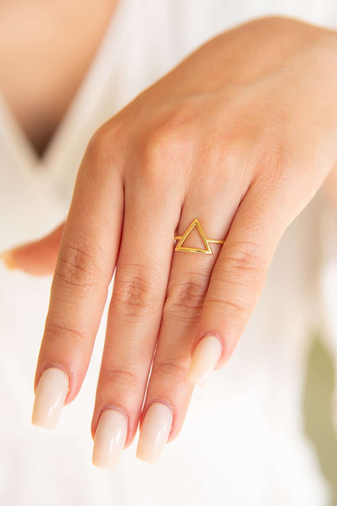 Gold Triangle Ringgeometric Ring9k14ksolid Gold Ringrose - Etsy UK