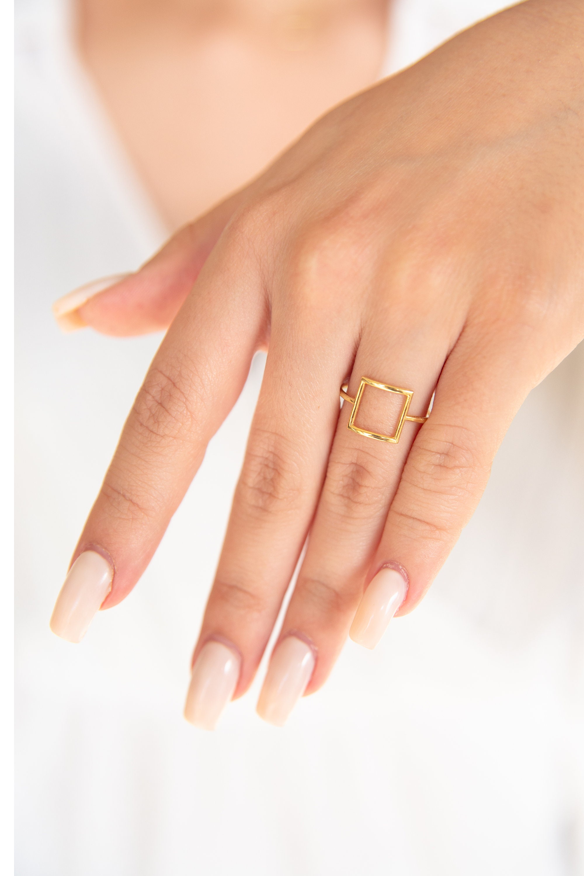 Gold Square Ring9k14k Solid Gold Ringrose Goldwhite - Etsy UK