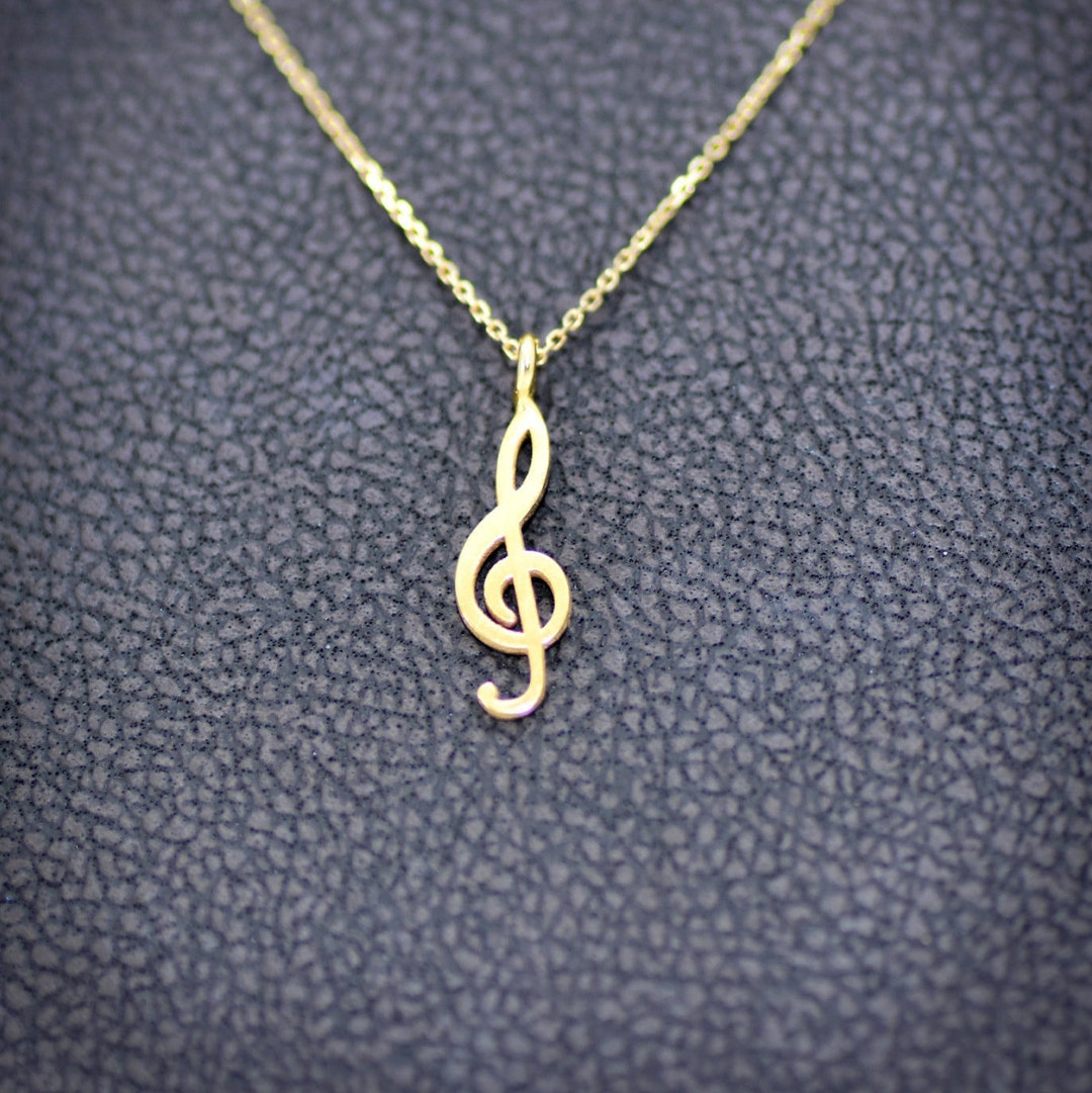 Gold Treble Clef Necklace 14K Solid Gold Music Charm G Clef - Etsy