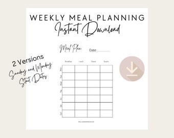 Weekly Meal Planner With Grocery List Printable, Meal Prep, Menu ...