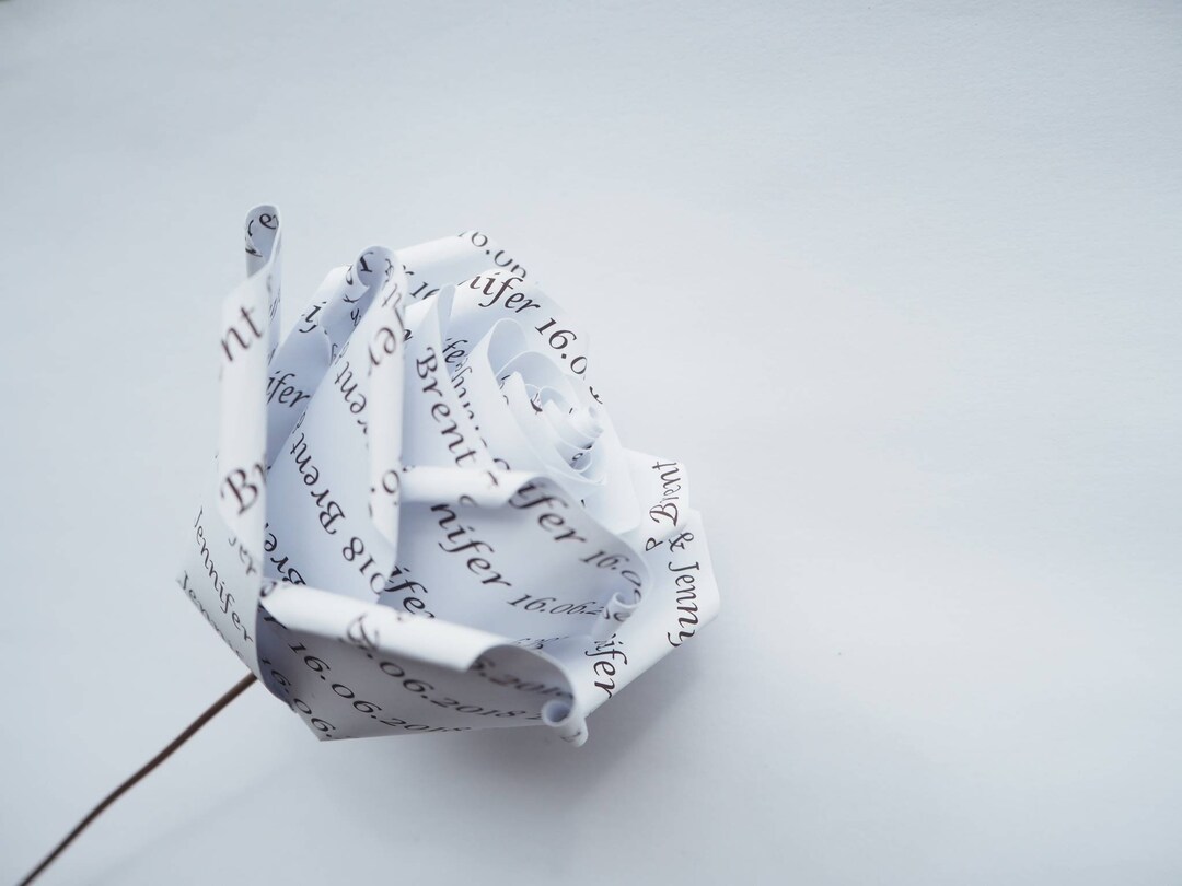 Personalised Paper Rose Name and Date Wedding 1st Anniversary Gift ...