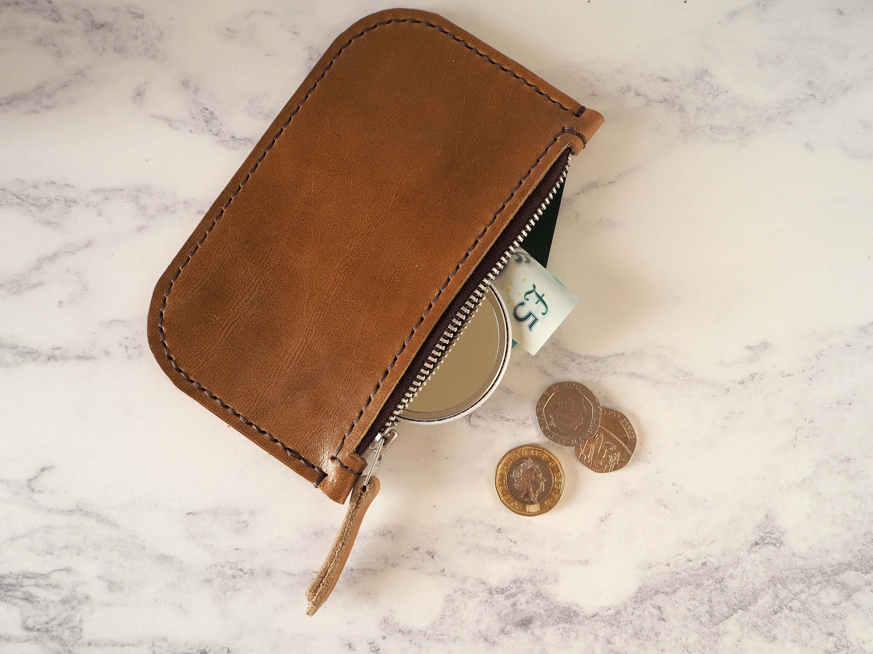 Tan Brown Leather Zip Purse Small Leather Pouch Zipped | Etsy