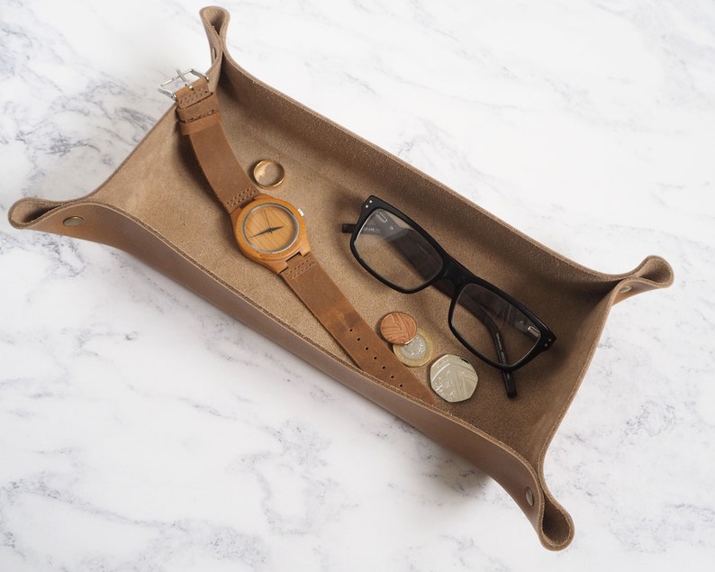 Personalised Rectangular Leather Coin Tray Gift for Dad 3rd | Etsy