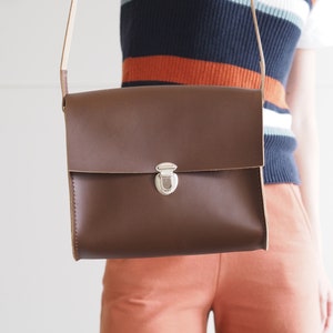 Chocolate Brown Leather Shoulder Bag, Dark Brown Smooth Minimalist ...