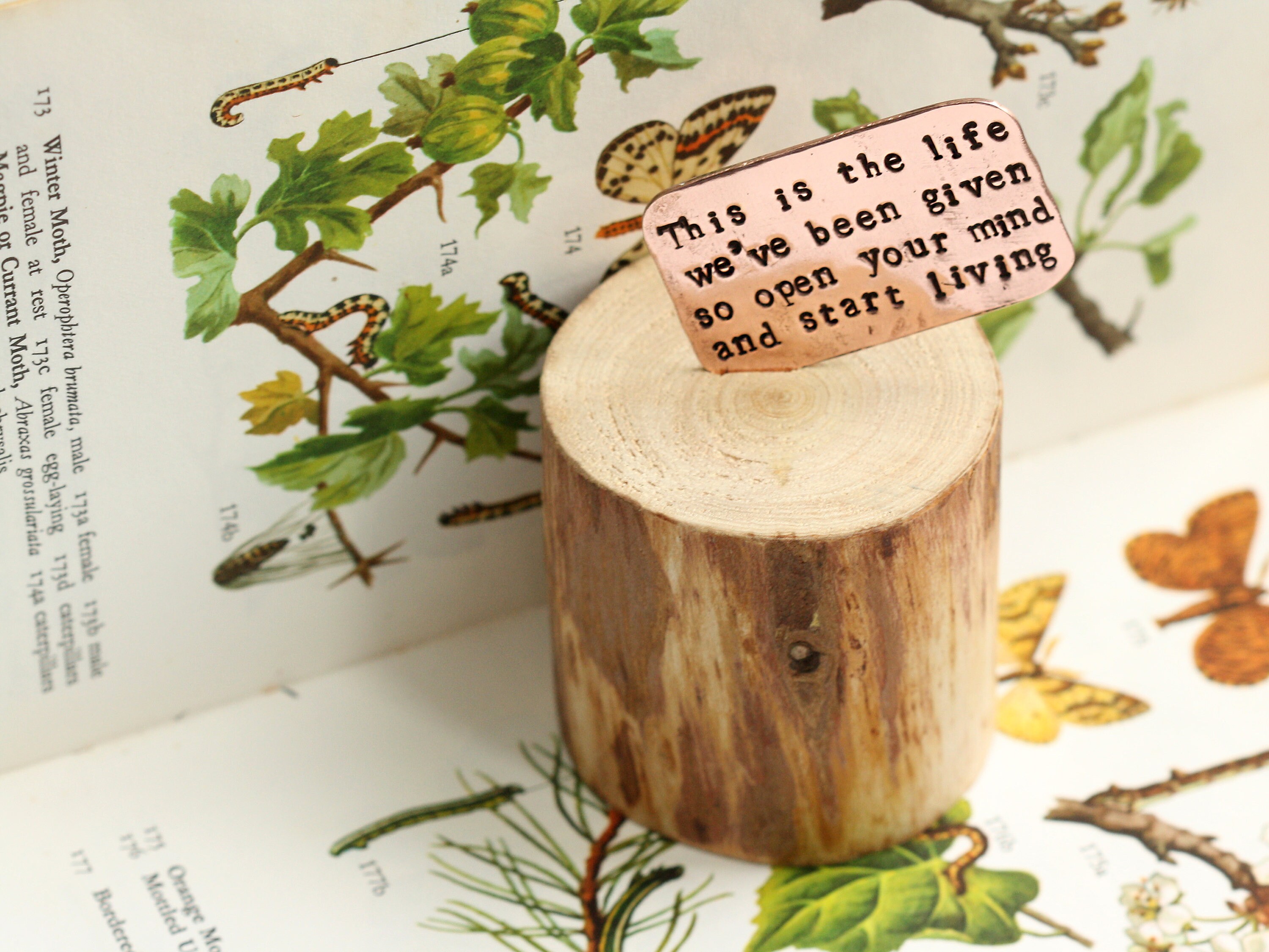 Personalised Wooden Log & Copper Quote Shelf Display Rustic | Etsy