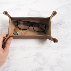 Small Leather Rectangular Coin Tray With Cream Tag, Personalised 3rd ...