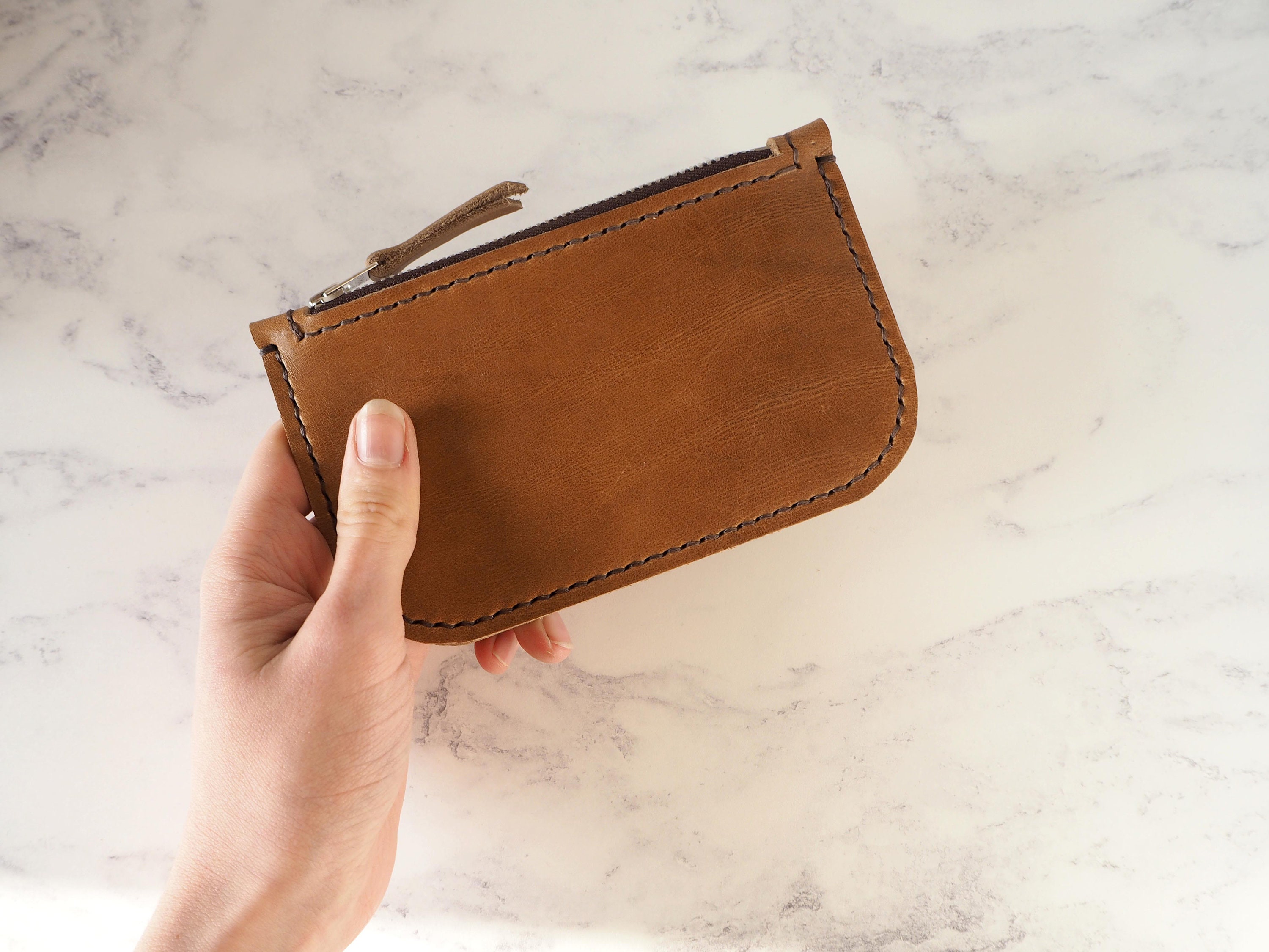 Tan Brown Leather Zip Purse Small Leather Pouch Zipped | Etsy