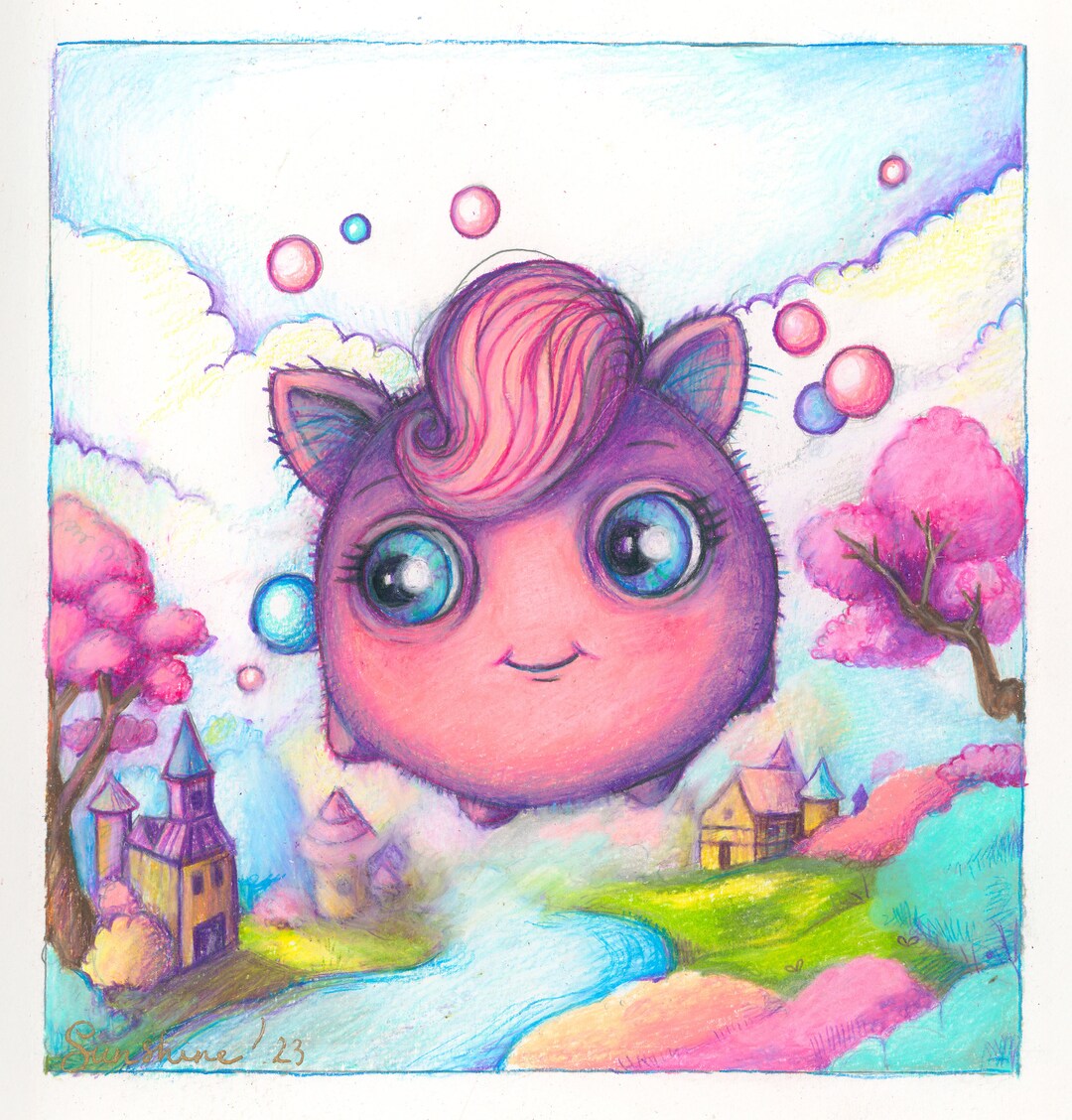 Original Pencil Artwork - Jiggly Puff - - Etsy