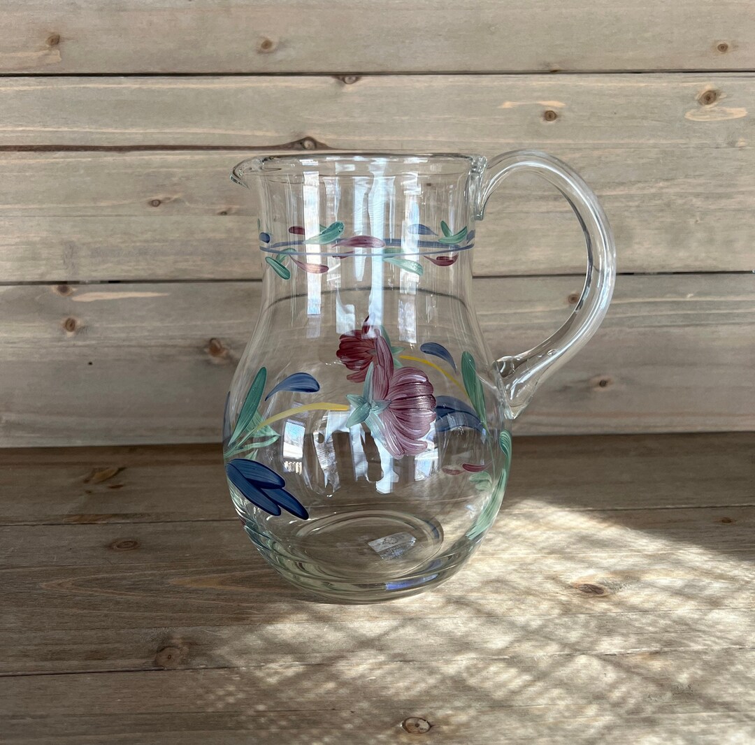 Floral Glass Pitcher Hand Painted Poppies - Etsy