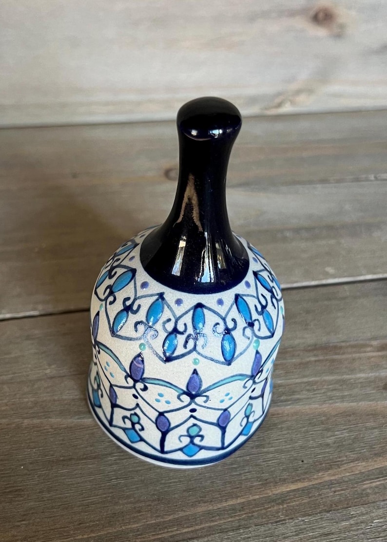 Vintage Ceramic Bell - Raised Blue White Design - Made in Mexico - Etsy