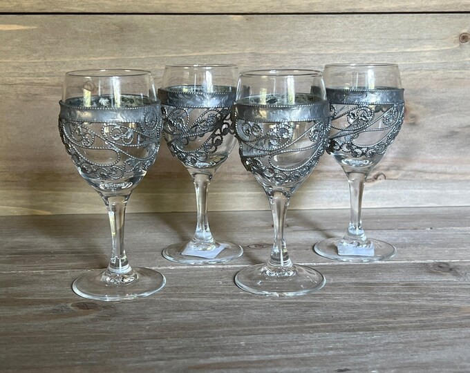 Vintage Cordial Stemware Glass Wrapped in Pewter - Set of Four - Etsy
