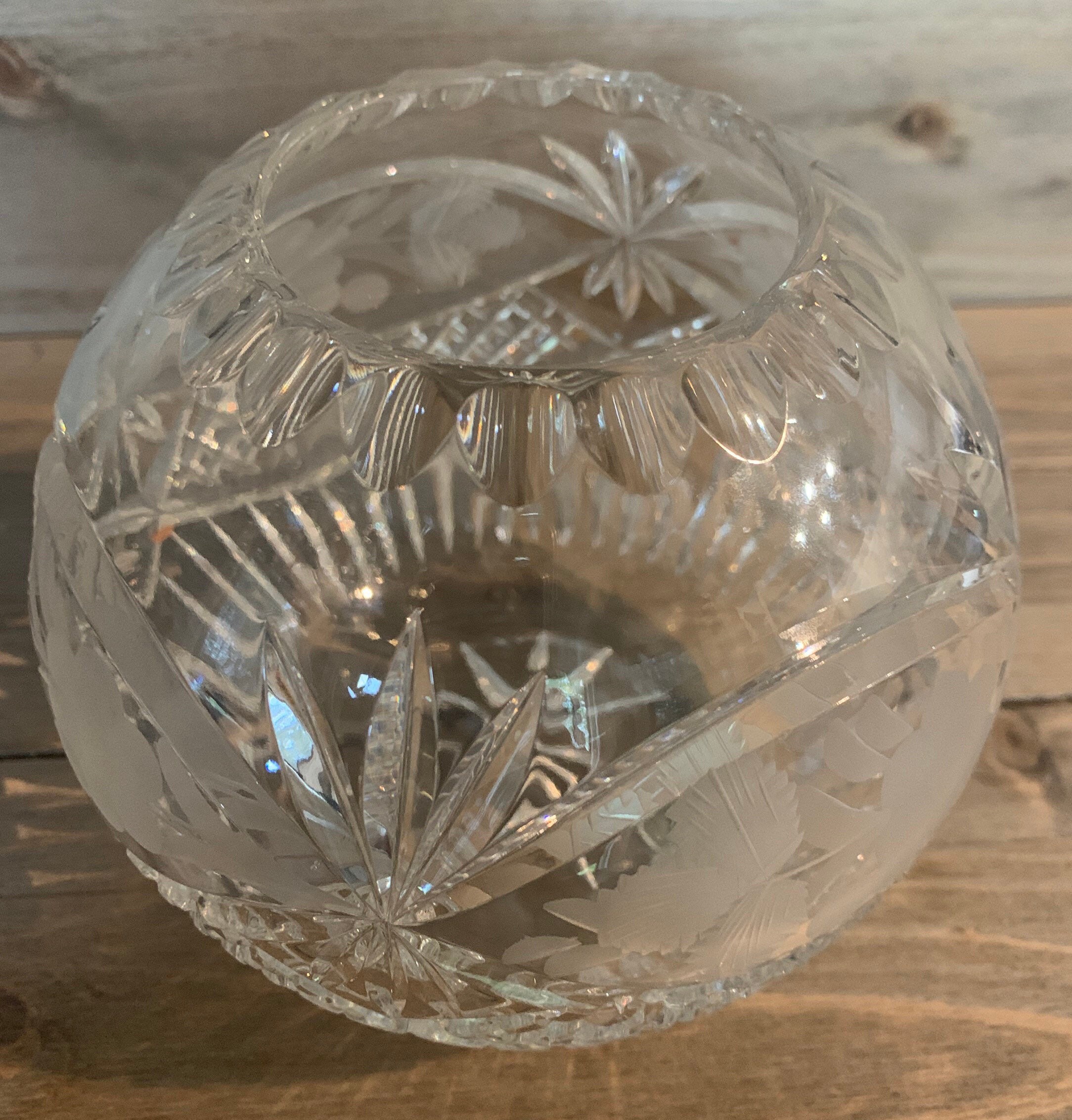 Cut Crystal and Etched Round Sphere Vase - Etsy