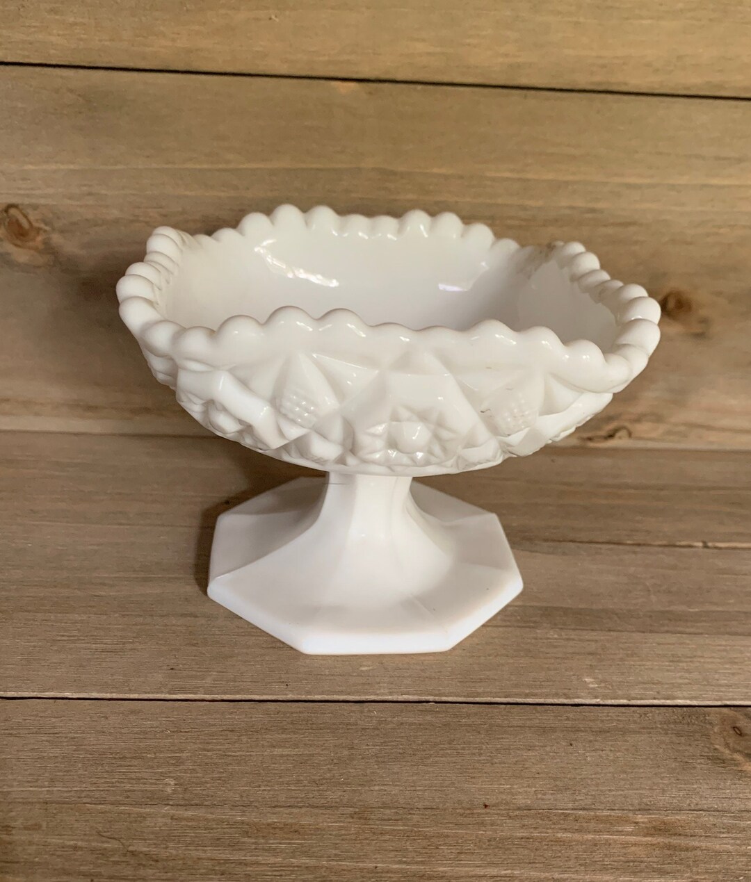Vintage White Milk Glass Hobstar Pattern Footed Candy Dish - Etsy