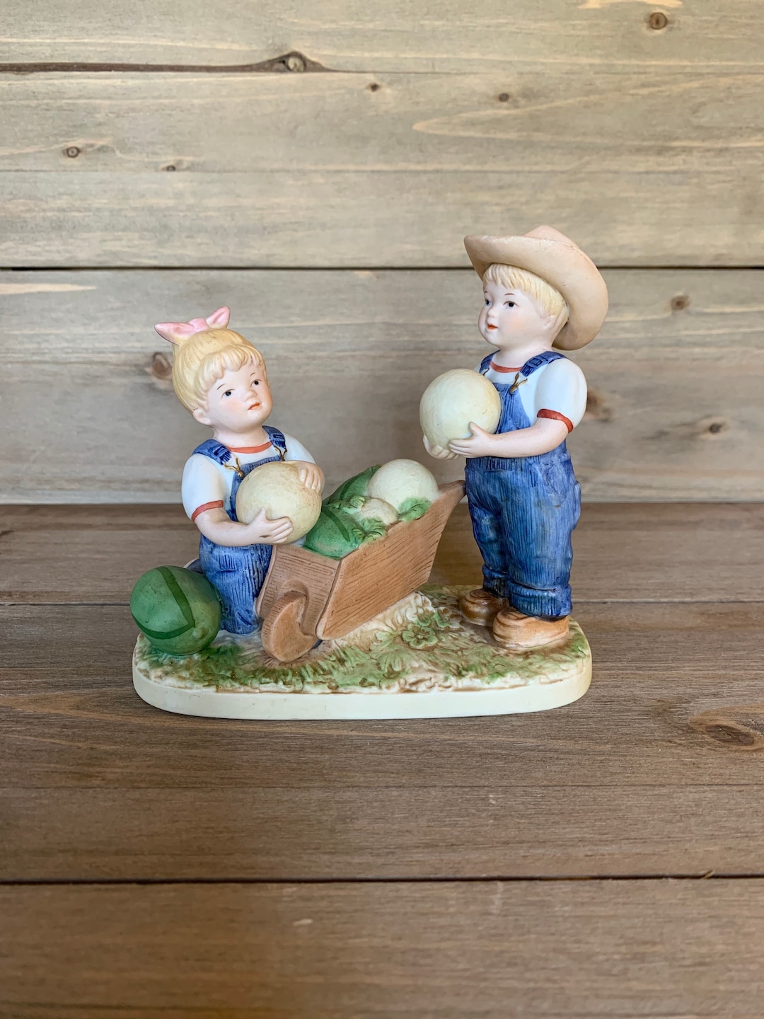 Farm Children Figurine - Boy and Girl Farm Figurine - MELON PATCH #1512 ...