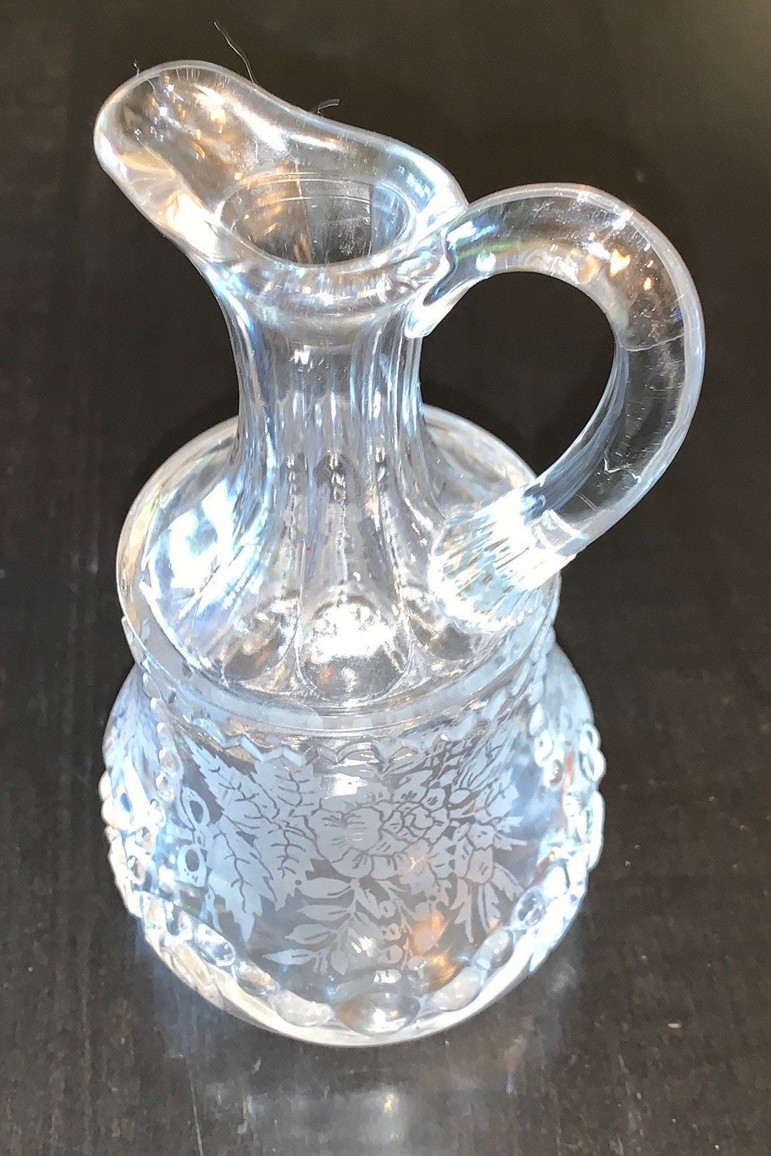Vintage Pressed and Etched Small Glass Pitcher - Etsy
