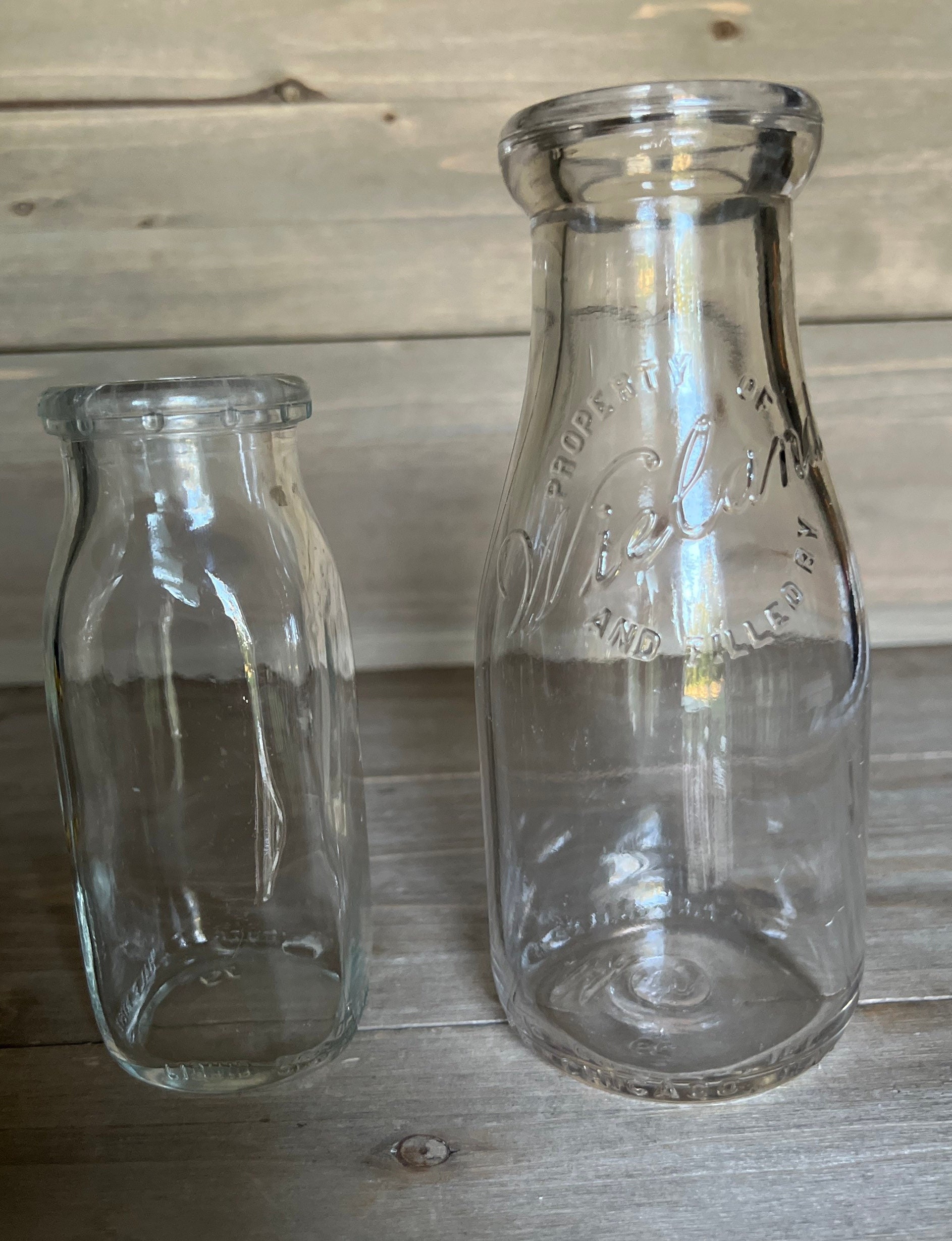 Pair of Vintage Glass Milk Bottles - Etsy