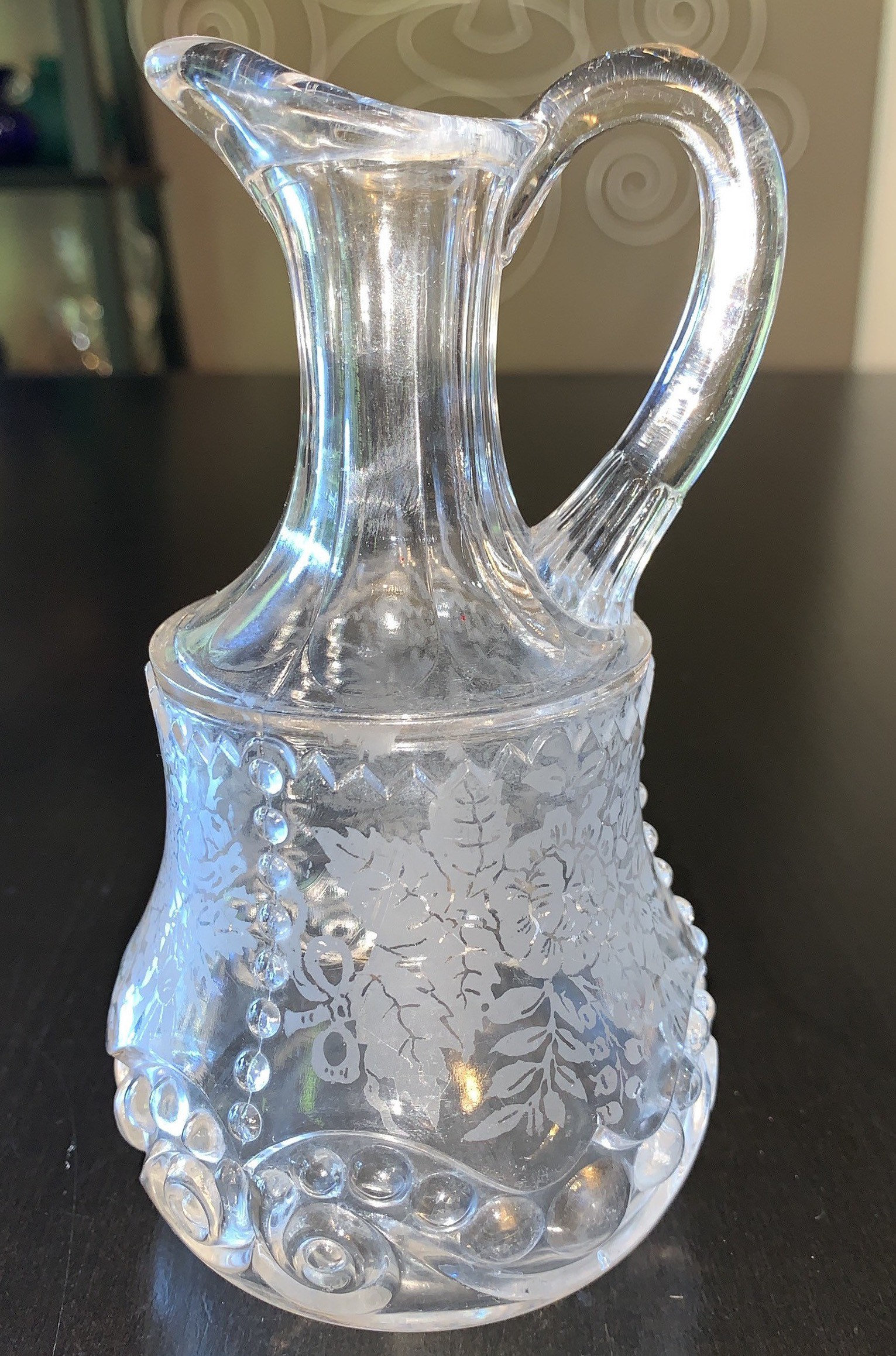 Vintage Pressed and Etched Small Glass Pitcher | Etsy