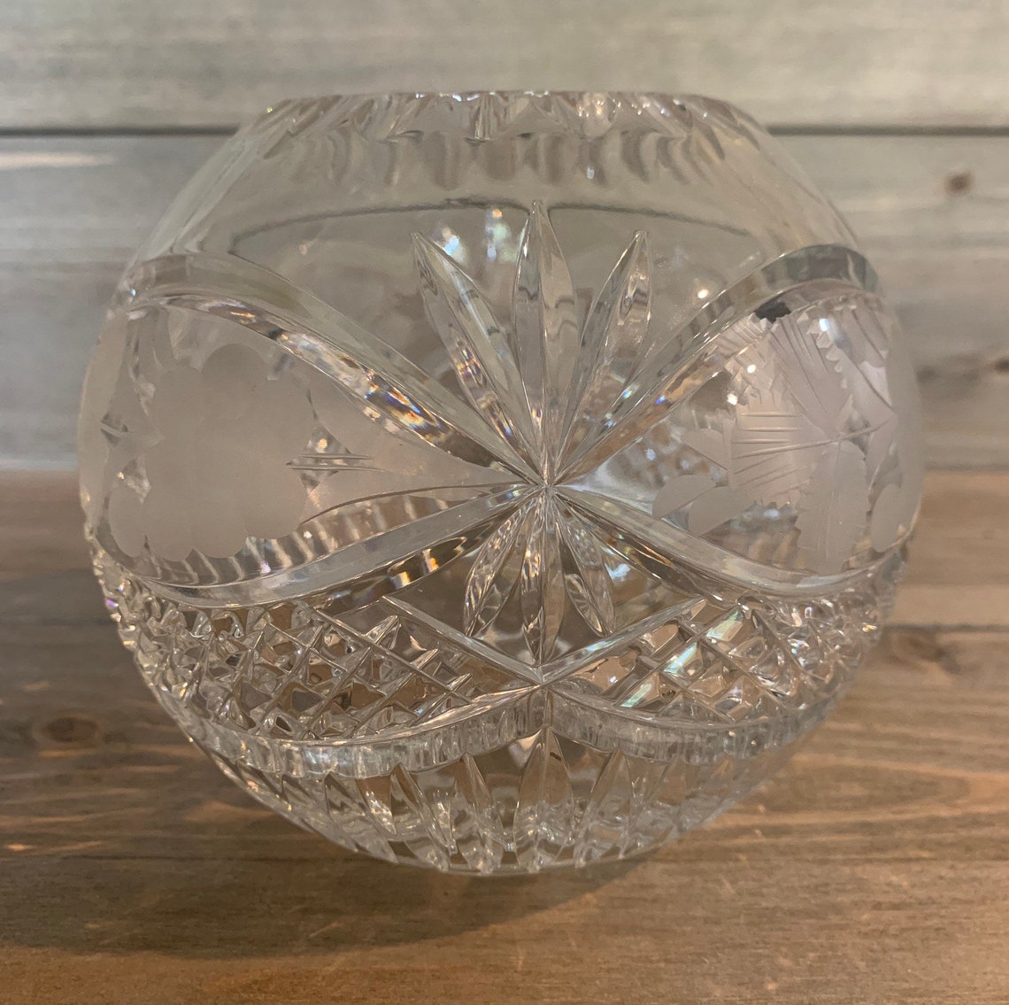 Cut Crystal and Etched Round Sphere Vase - Etsy