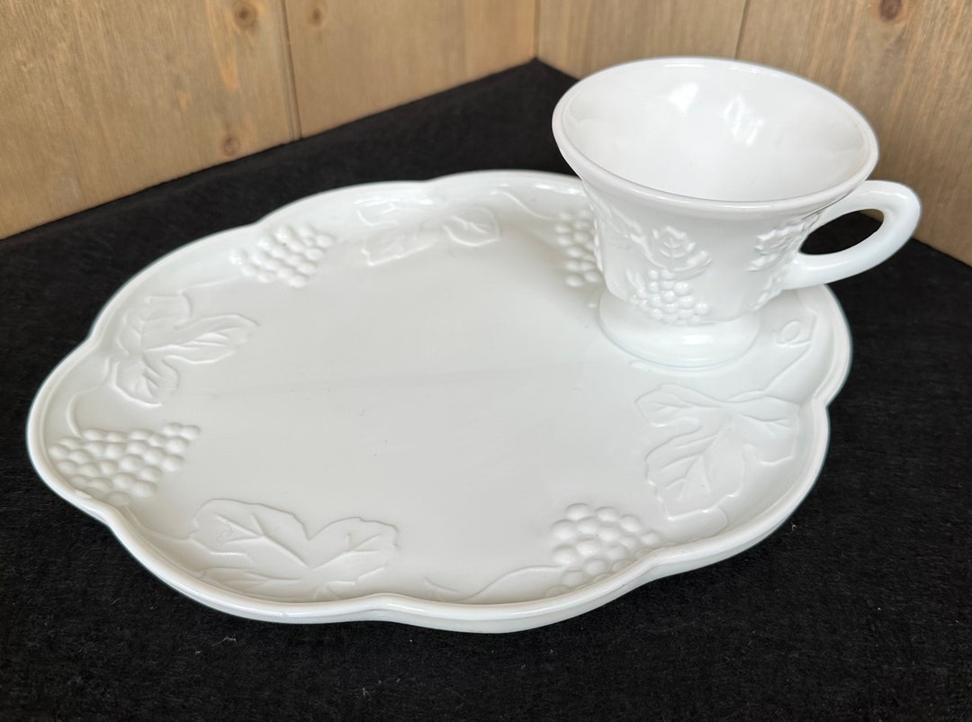 Vintage Milk Glass Snack Plate & Cup Sets - Etsy