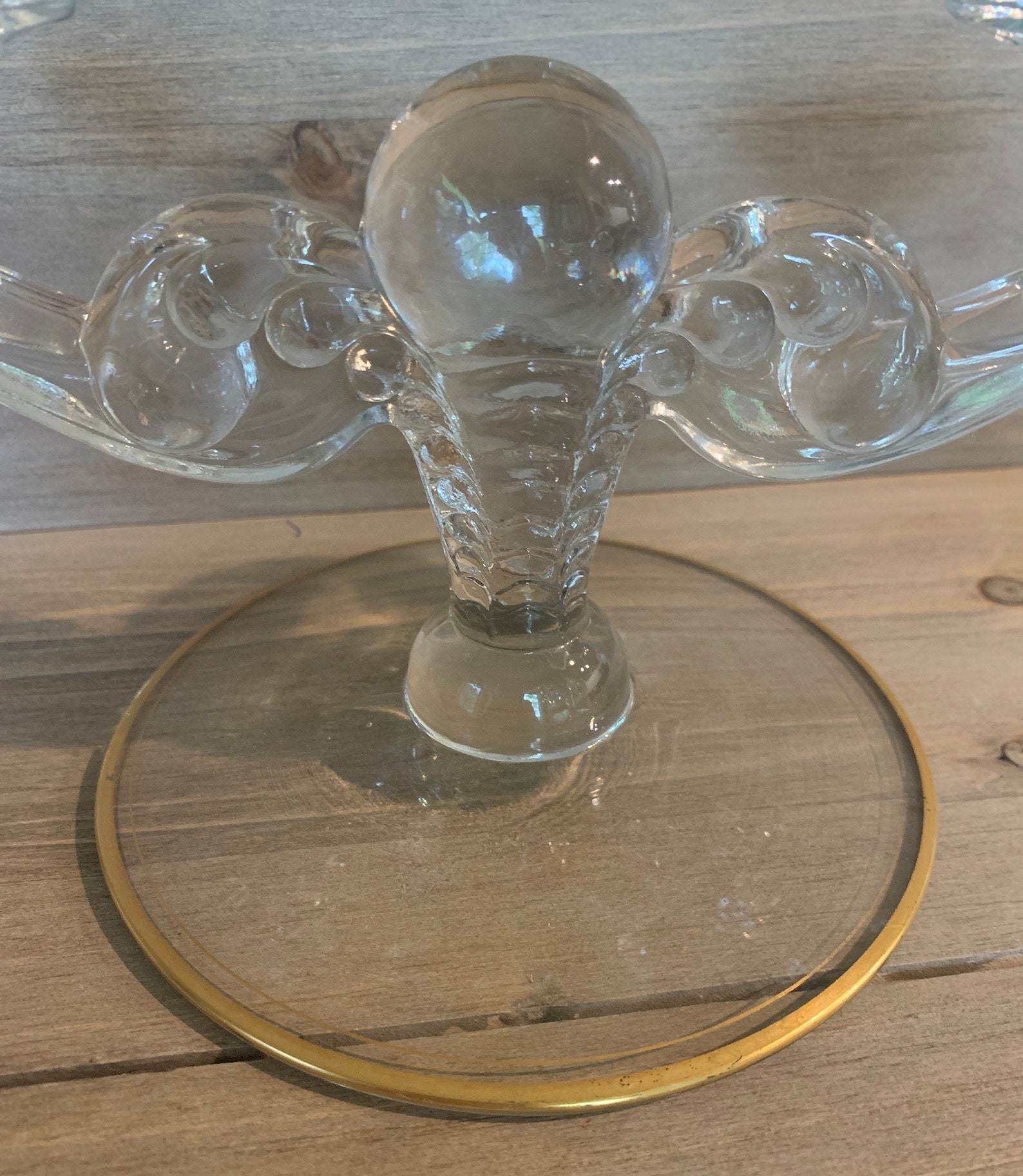 Pair of Glass Double Candlestick Holders With Gold Rim Base - Etsy