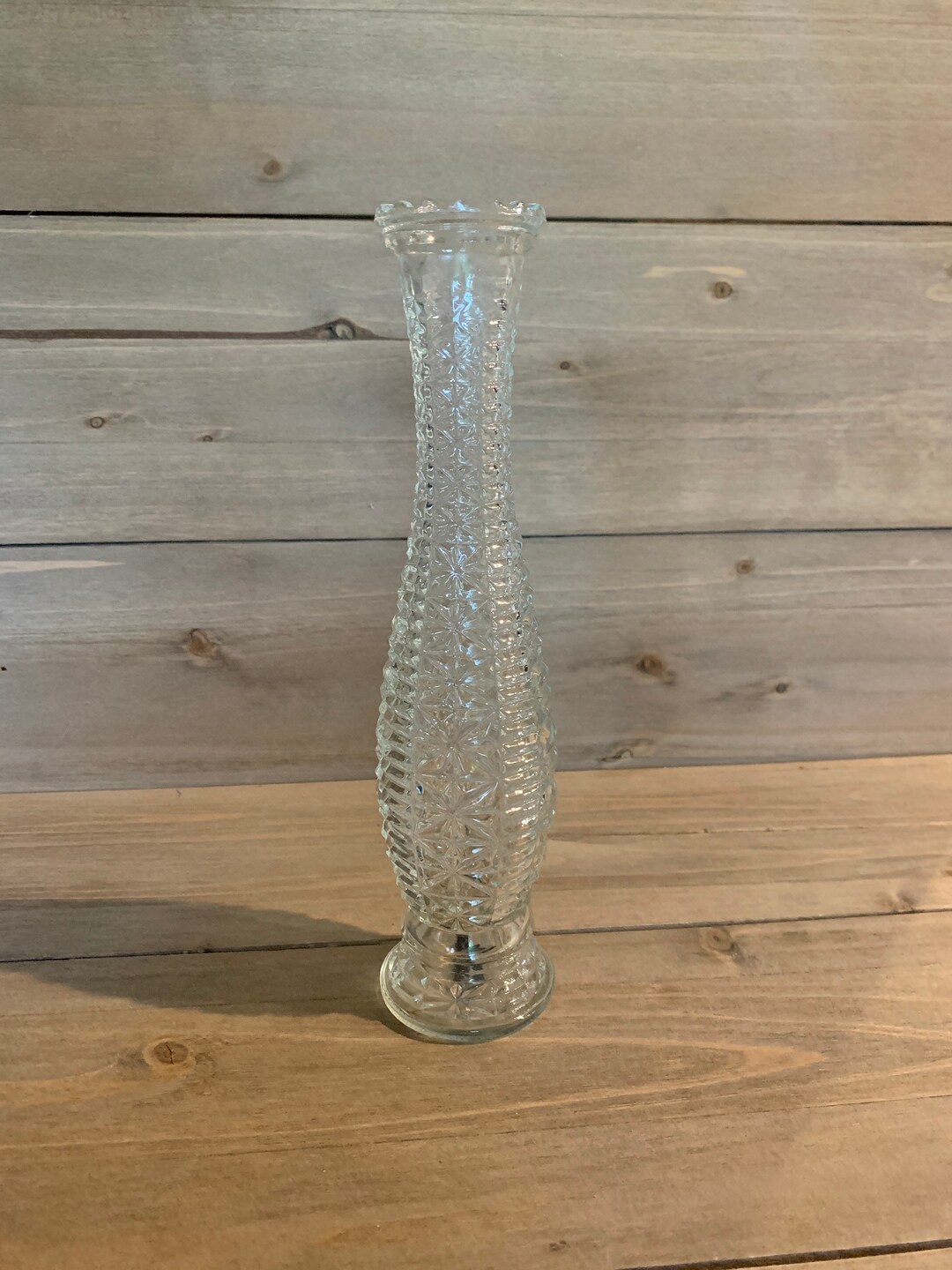 Vintage Pressed Glass Sam Berger Bud Vase Zipper Pinwheel Pattern Wtih ...