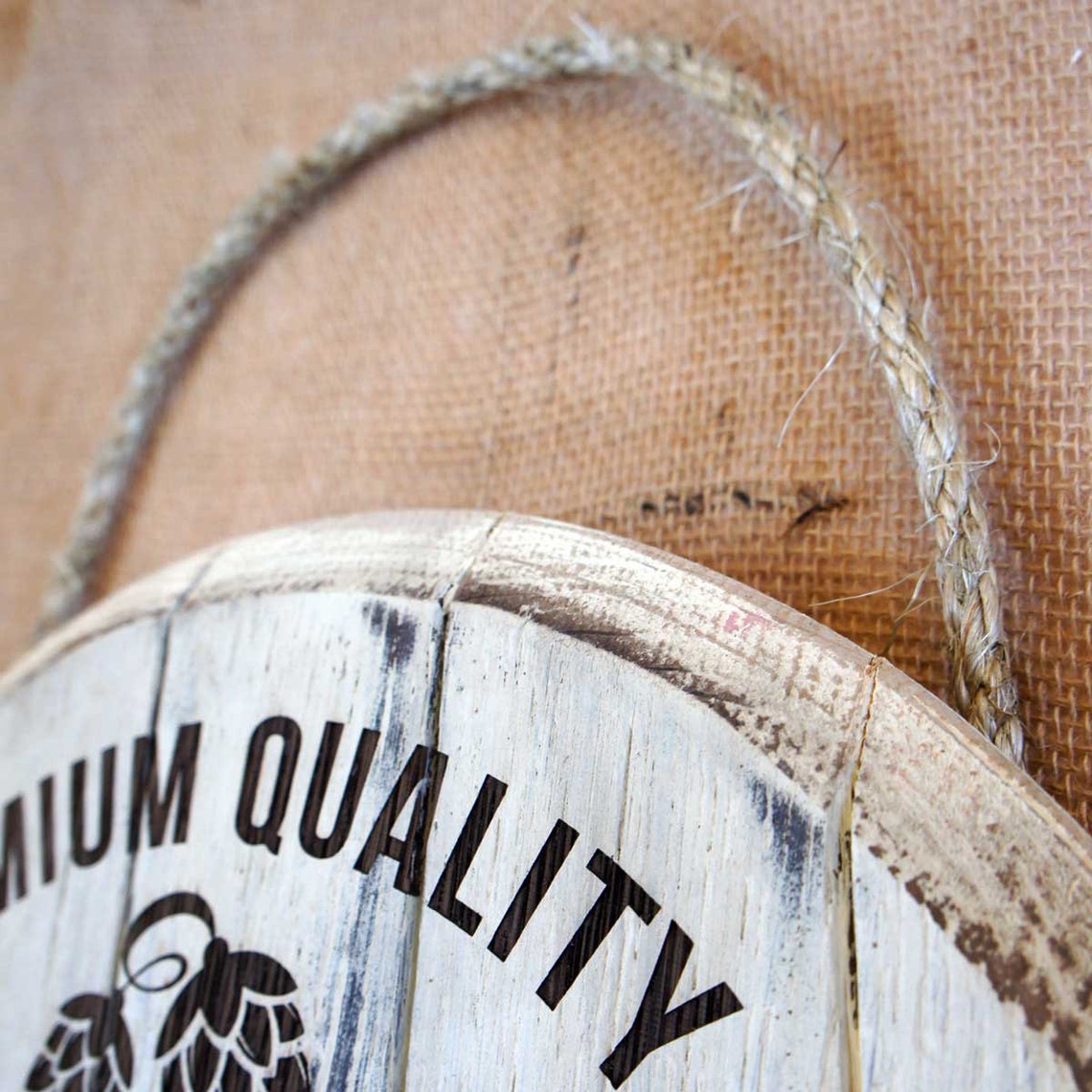 Distressed Wooden Barrel End Sign With Engraved Artwork | Etsy