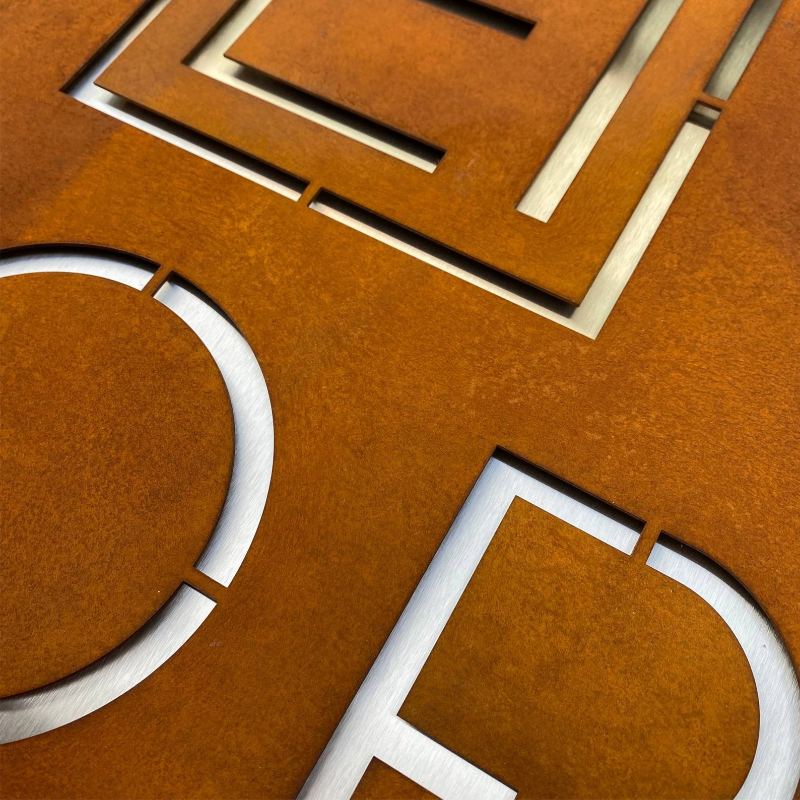 Square Corten Steel House Sign W/ Stainless Steel Backing Plate, Rusty ...