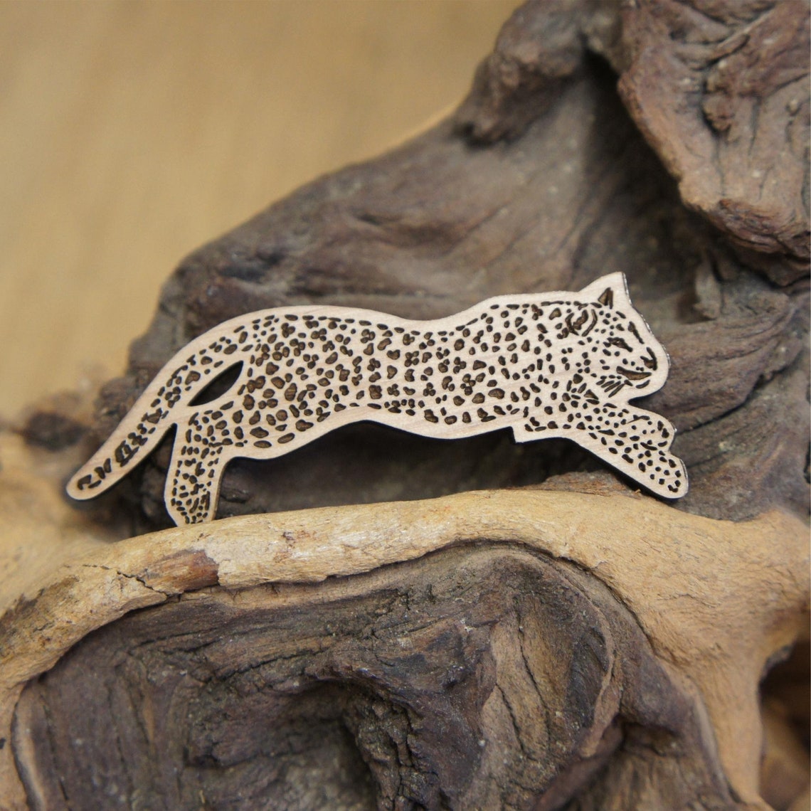 Wooden Leopard Badge Wooden Pin Wooden Brooch Leopard Pin | Etsy