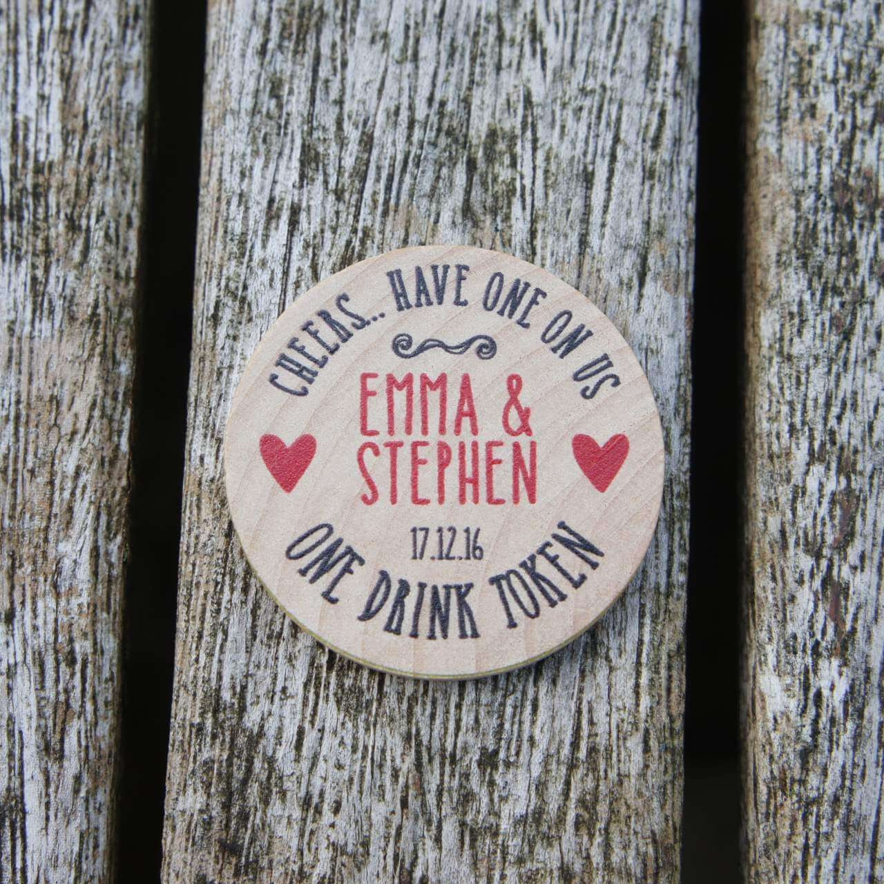 30 Personalised Wooden Wedding Drinks Tokens Personalized - Etsy UK