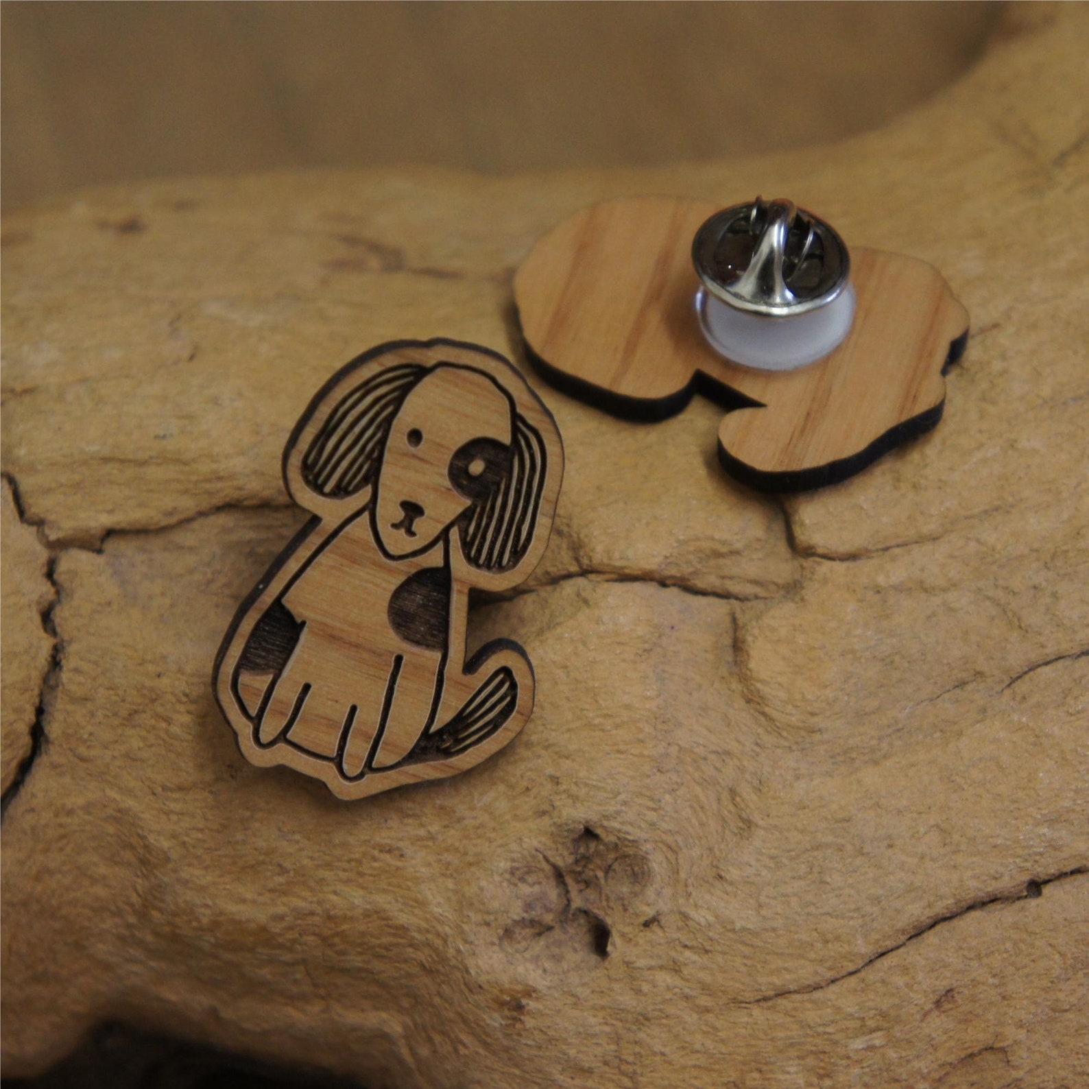 Wooden Dog Badge Wooden Pin Wooden Brooch Cute Dog | Etsy