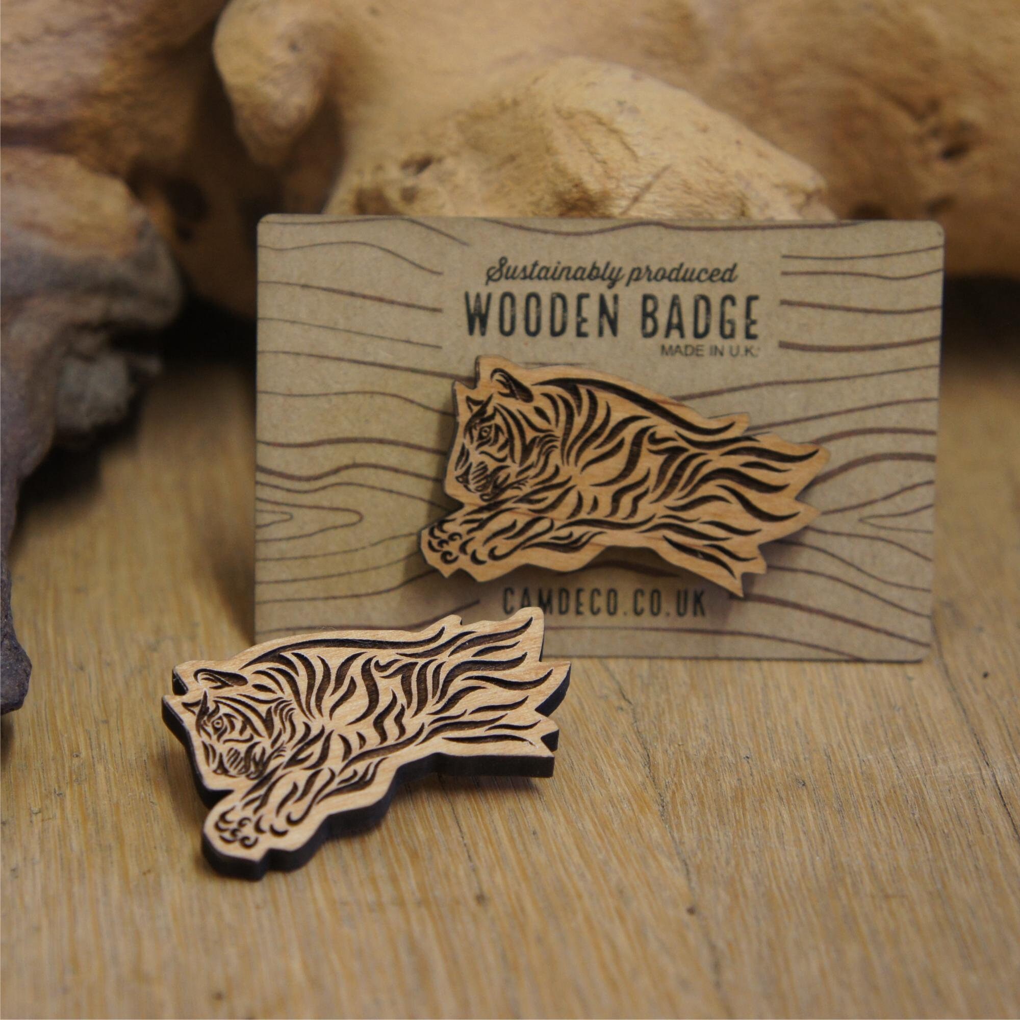 Wooden Tiger Badge Tiger Pin Wooden Brooch Tiger Brooch - Etsy