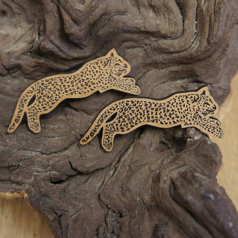 Wooden Leopard Badge Wooden Pin Wooden Brooch Leopard Pin - Etsy