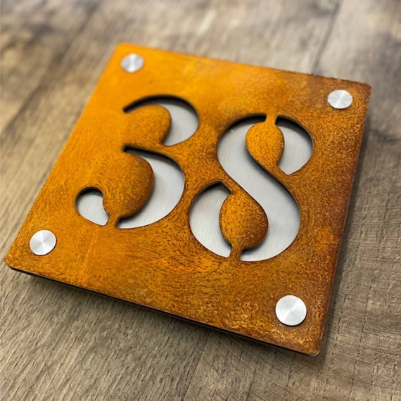 Corten Steel House Numbers With Stainless Steel Backing Plate | Etsy