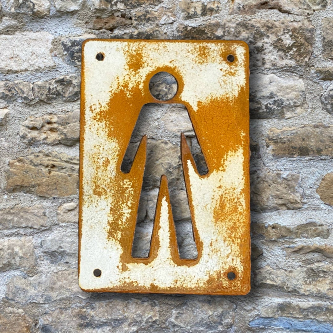Painted Corten Steel Toilet Sign, Rusty Steel Men's Loo Sign, Men's ...