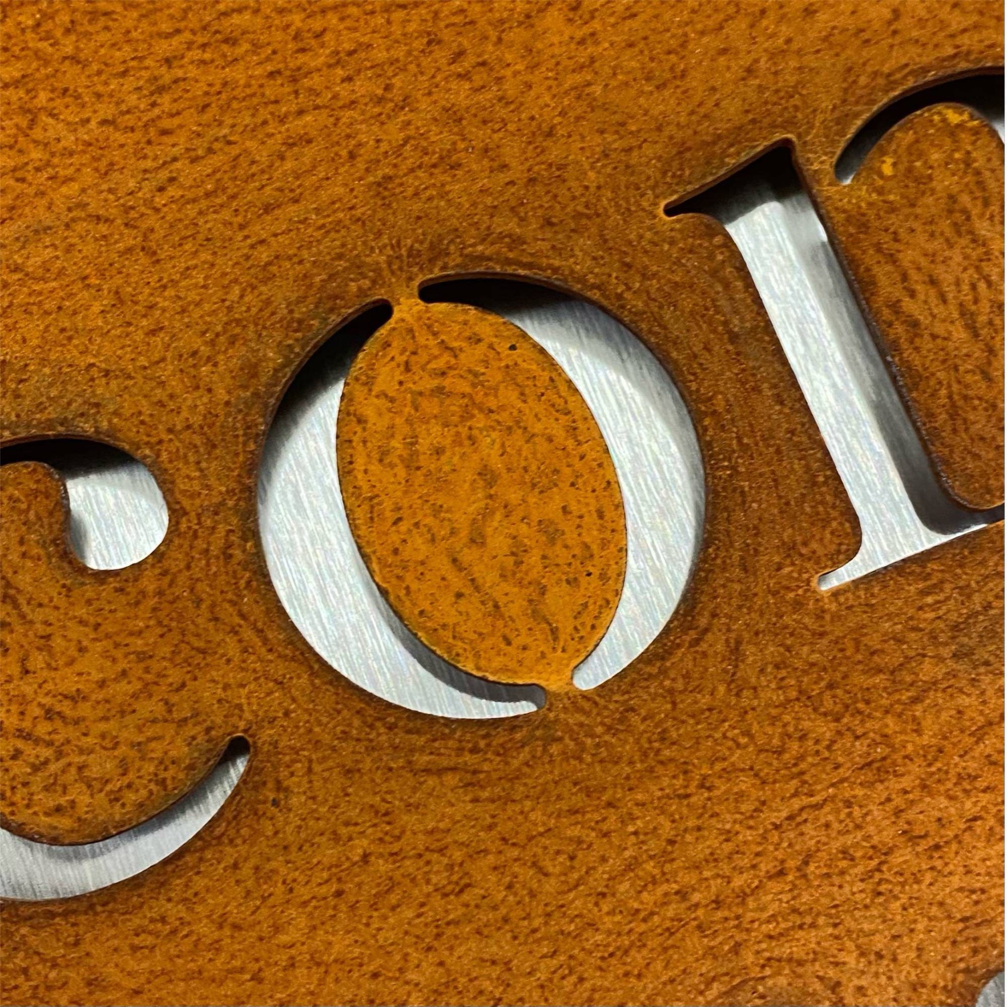 Square Corten Steel House Sign W/ Stainless Steel Backing Plate, Rusty ...