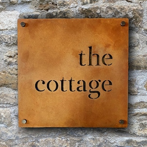 Square Corten Steel House Sign, Rusty House Steel, Name Sign, Weathered ...