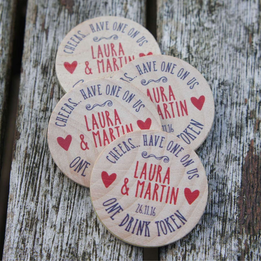 30+ Personalised Wooden Wedding Drinks Tokens, Personalized Drinks ...