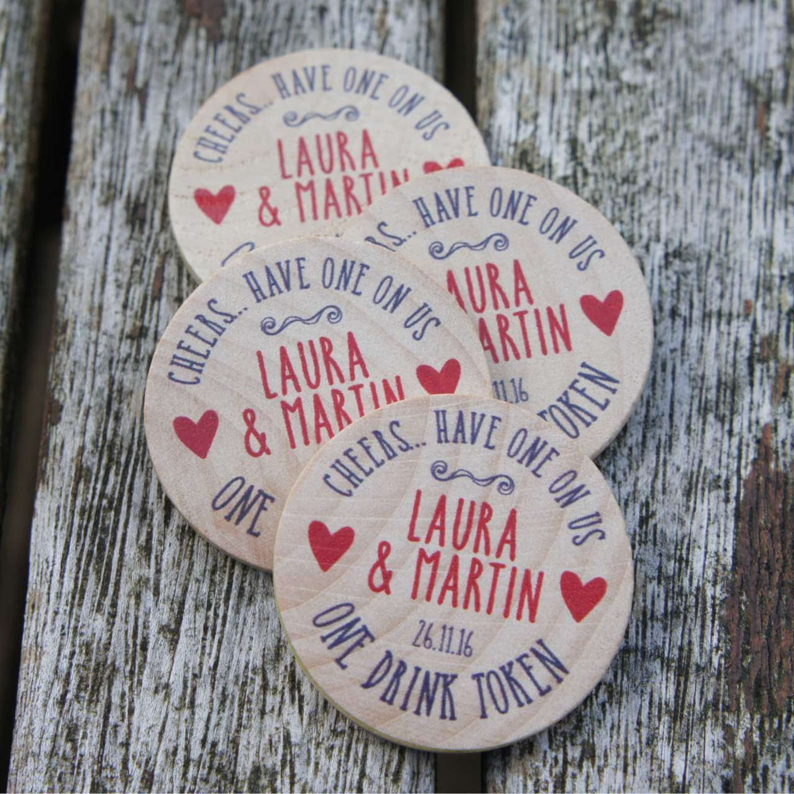 30 Personalised Wooden Wedding Drinks Tokens Personalized - Etsy UK