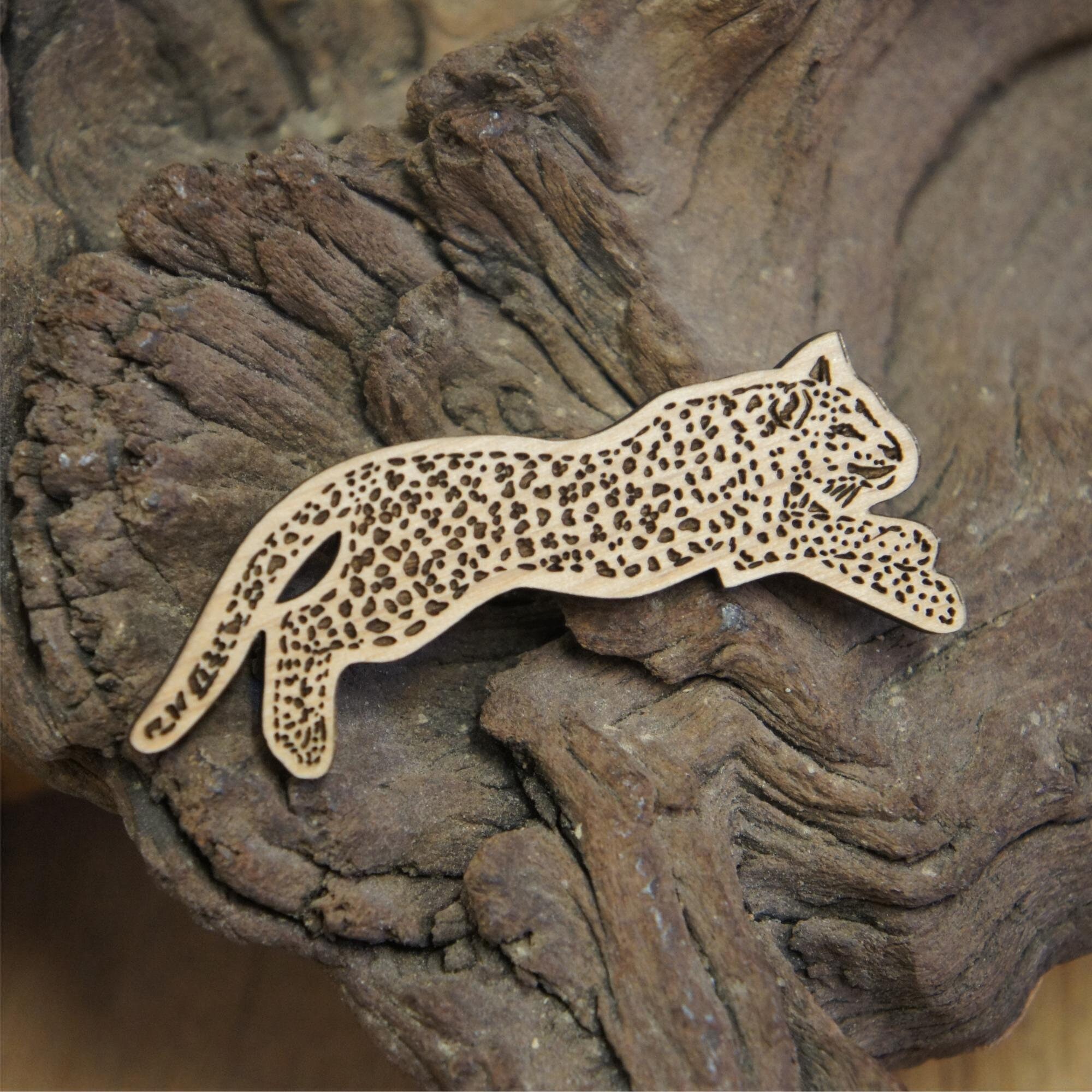 Wooden Leopard Badge wooden pin wooden brooch leopard pin | Etsy