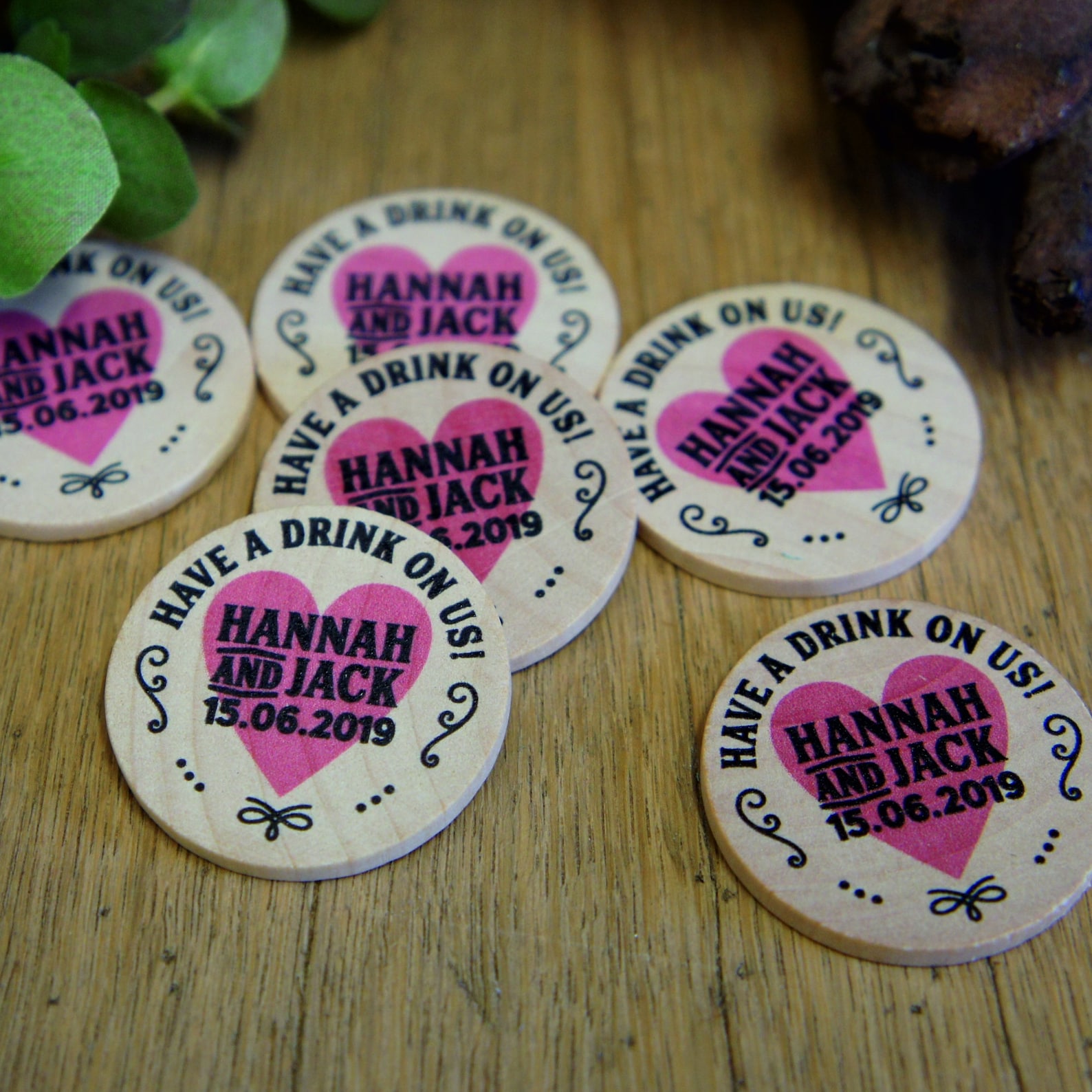 30 Custom Wooden Wedding Drinks Tokens Wooden Wedding | Etsy