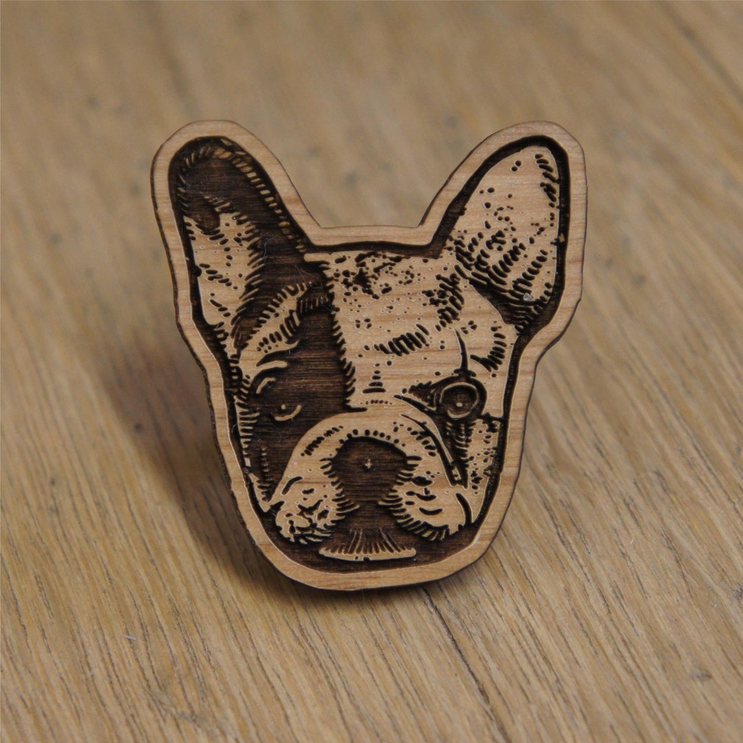 Wooden French Bulldog Badge - Frenchie Pin, Wooden Brooch, French ...