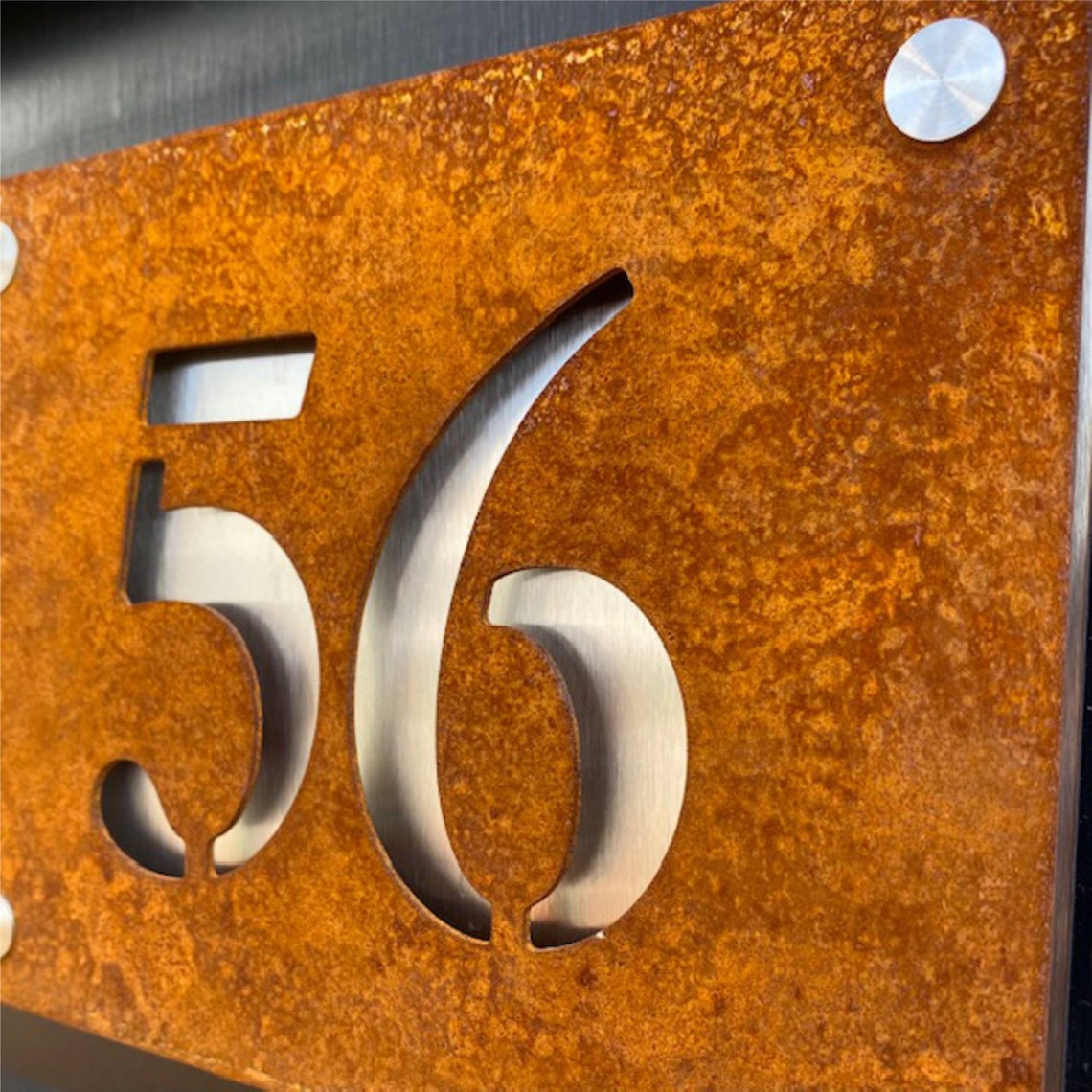 Corten Steel House Numbers With Stainless Steel Backing Plate, Rusty ...