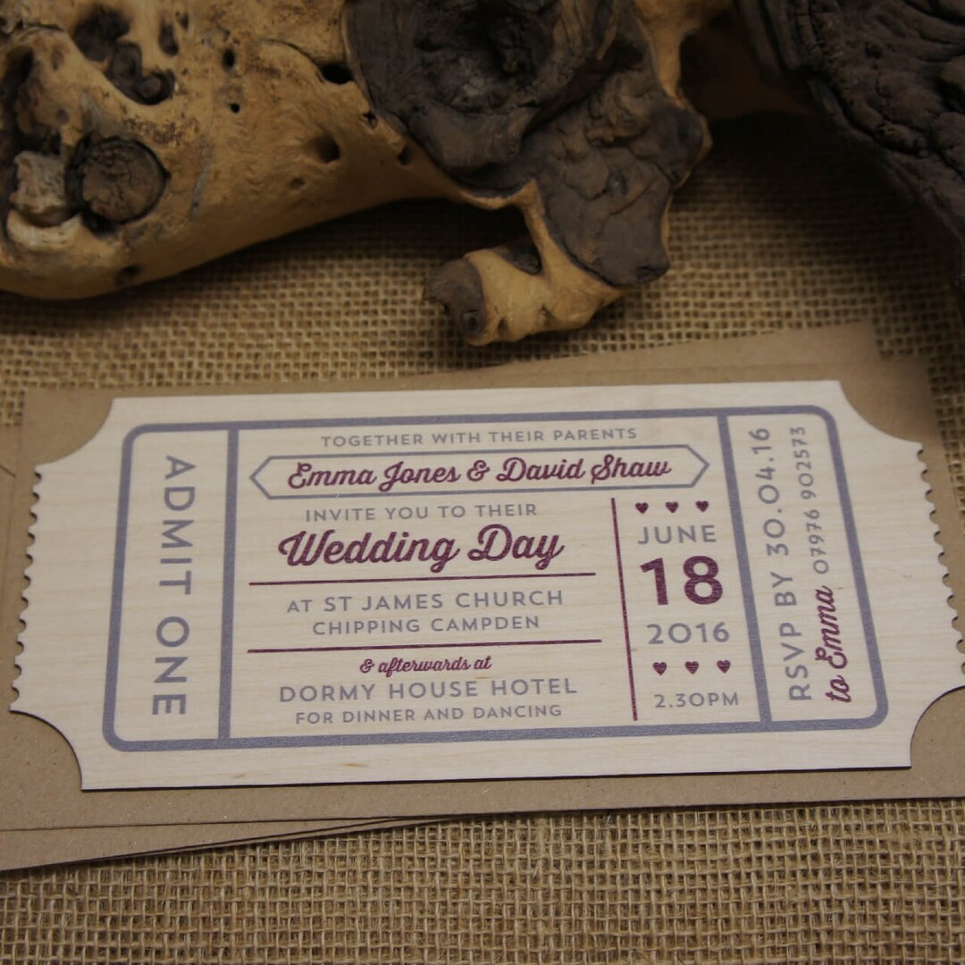 20+ Wooden Printed Wedding Invitations, Wooden Ticket Invitations ...