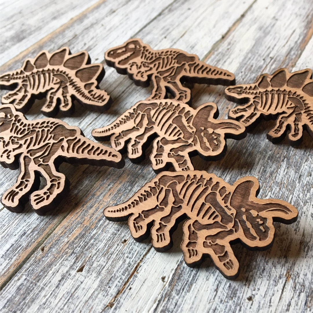 Wooden Tyrannosaurus Rex Badge, Wooden Triceratops Badge, Wooden ...
