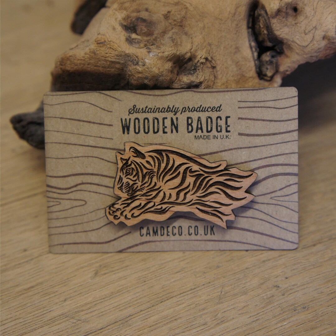 Wooden Tiger Badge - Tiger Pin, Wooden Brooch, Tiger Brooch, Wooden Pin ...