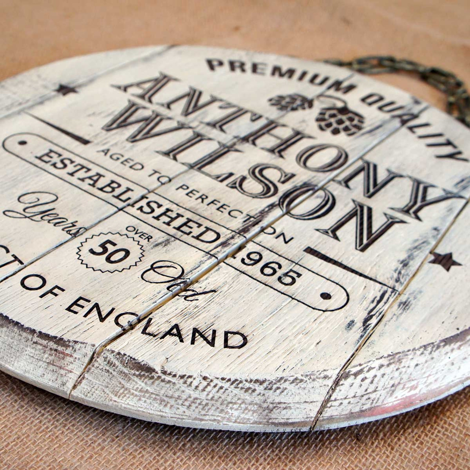 Personalised wooden barrel sign engraved oak barrel end sign | Etsy