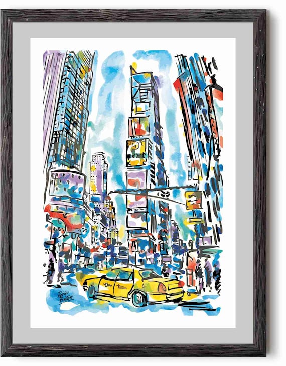Times Square Print Watercolour Print New York Print New - Etsy